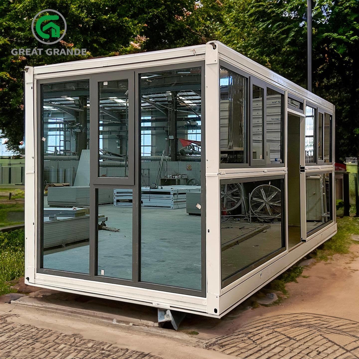 Customized Glass Prefab Folding Container House Temporary Accommodation ...
